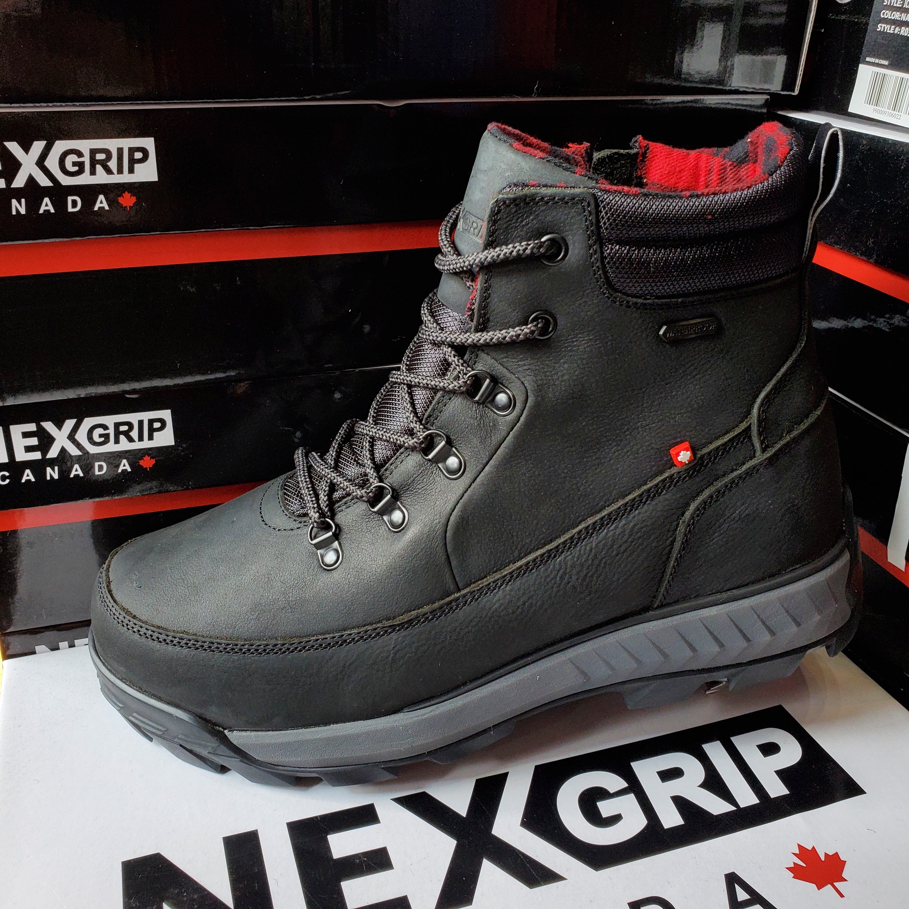 NexGrip Stone Black Leather Waterproof Mens Snow Boot with Retractable ...