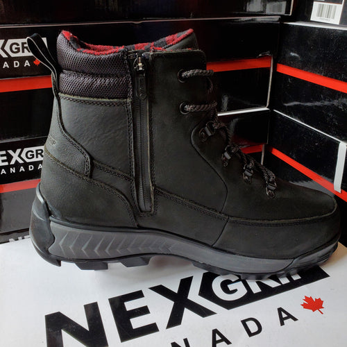NexGrip Stone Black Leather Waterproof Mens Snow Boot with Retractable ...