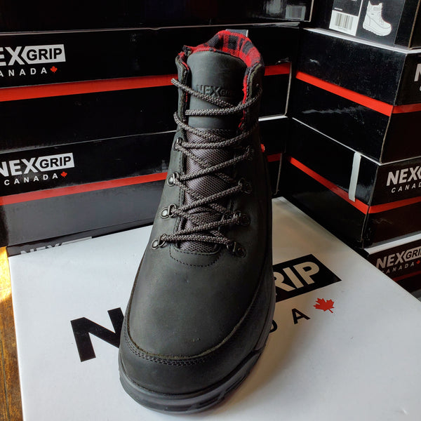 NexGrip Stone Black Leather Waterproof Mens Snow Boot with Retractable ...