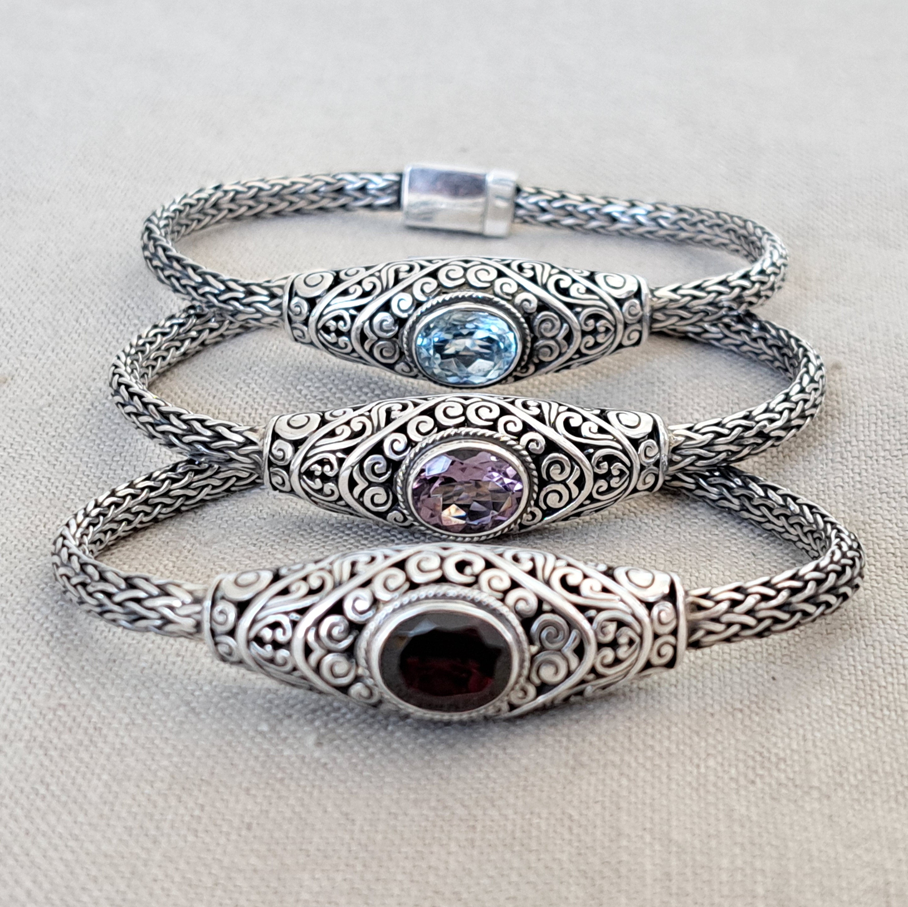 Gemstone .925 Sterling Silver Bracelet from Bali – Bridge Street Bazaar